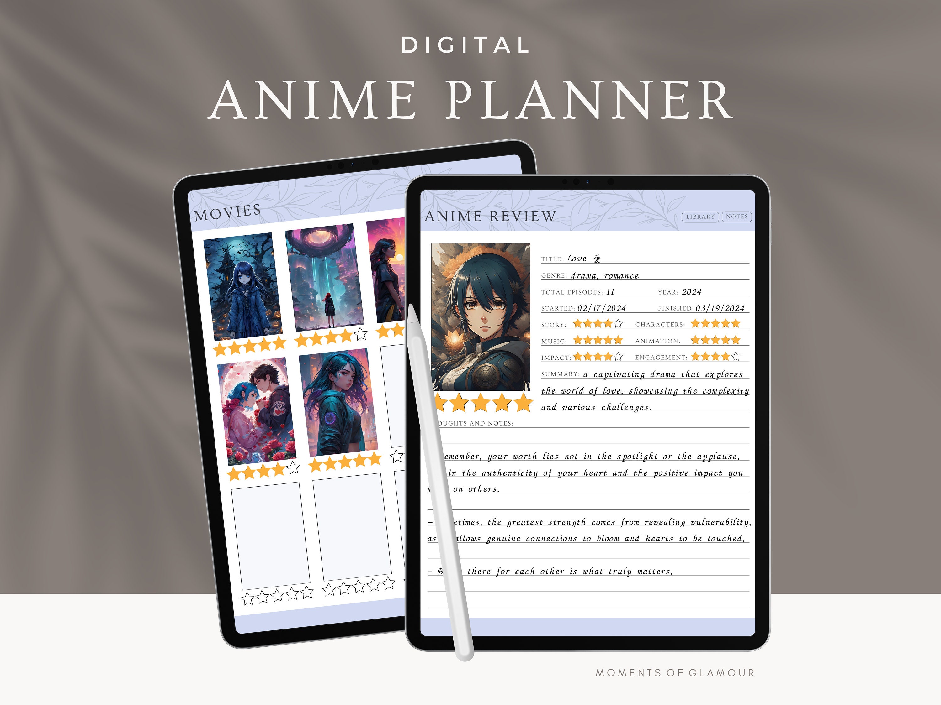 Digital Anime Journal Template Anime Checklist Anime Watchlist Digital ...