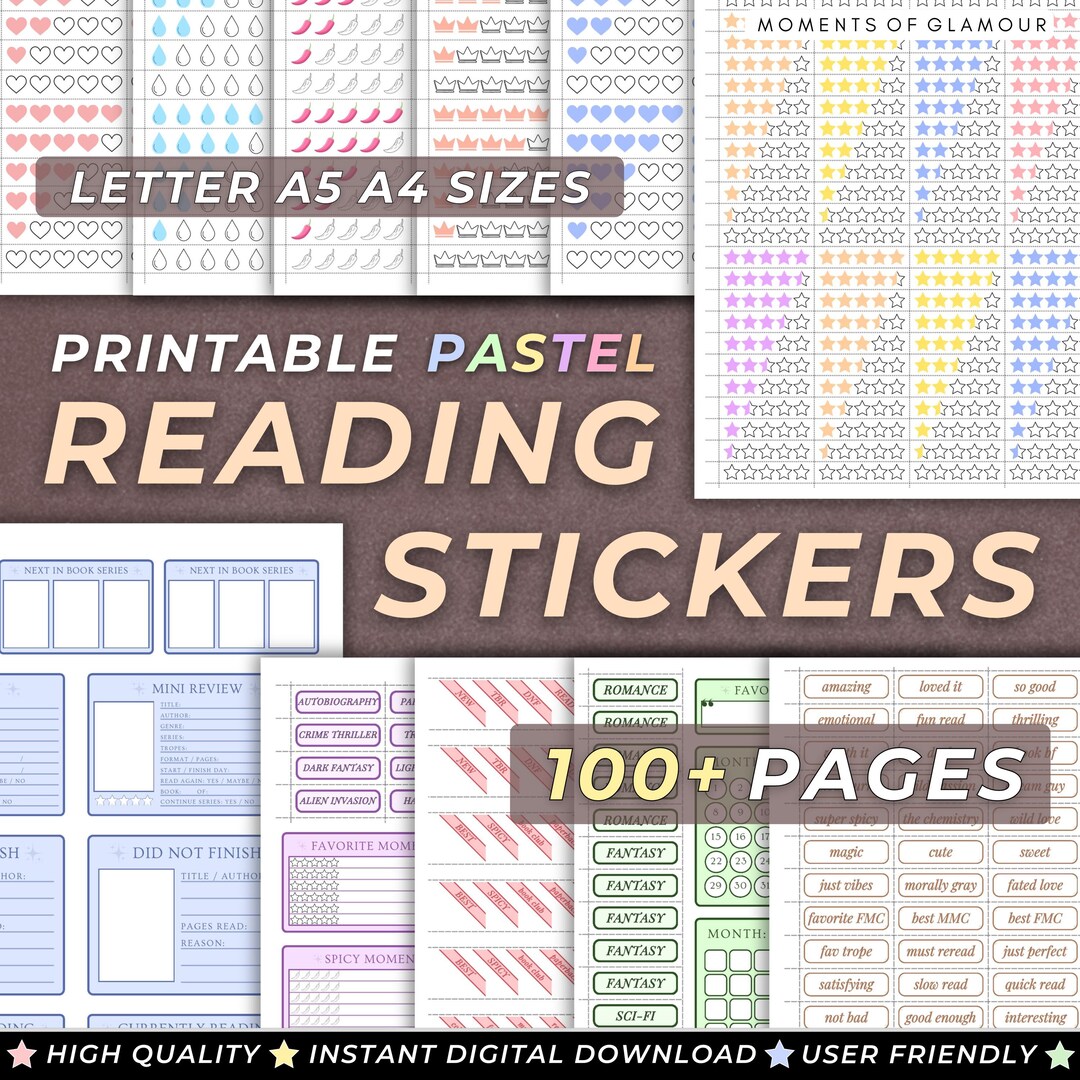 Printable Reading Sticker Bundle Rating Sticker Journal Reading Sticker ...