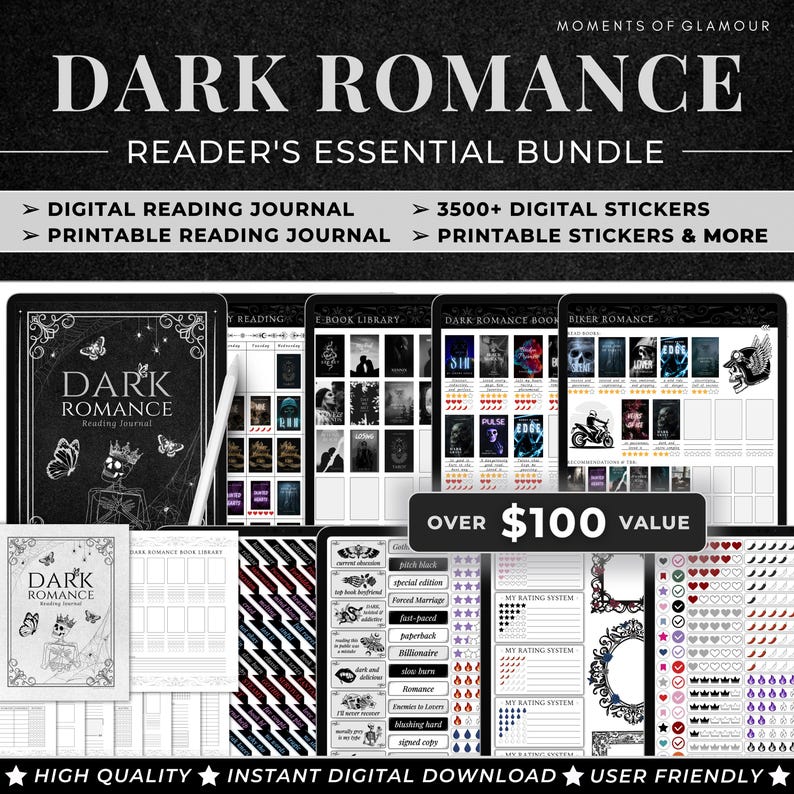 Dark Romance Bundle PNG Sticker for Digital Planner Book Themed Sticker ...