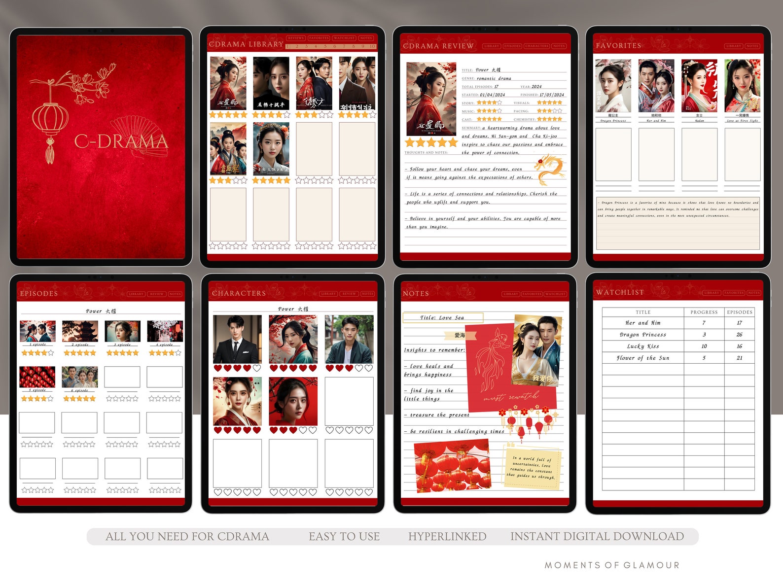 C Drama Tracker for Tv Series Logging Cdrama Diary for Favorite Drama Logbook Digital Chinese ...