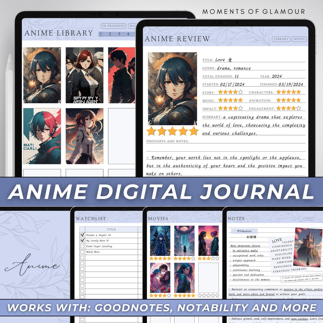 Digital Anime Journal Template Anime Checklist Anime Watchlist Digital ...