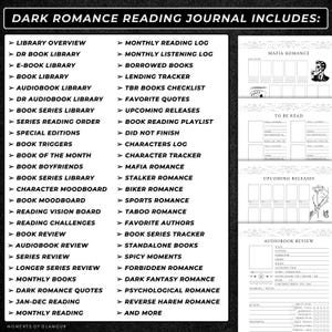Dark Romance Printable Reading Journal Spicy Reading Tracker Template ...