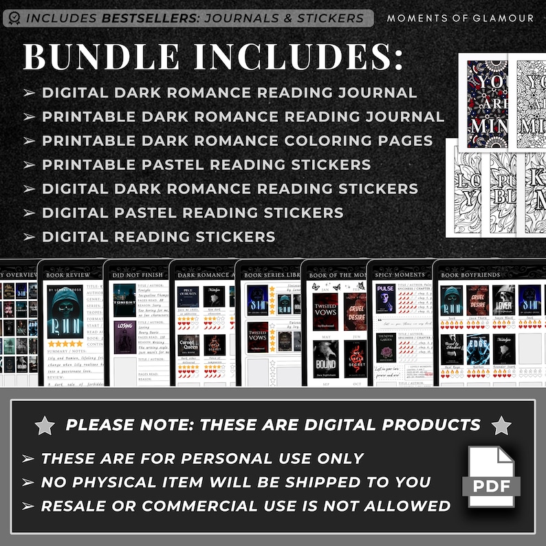 Dark Romance Bundle PNG Sticker for Digital Planner Book Themed Sticker ...