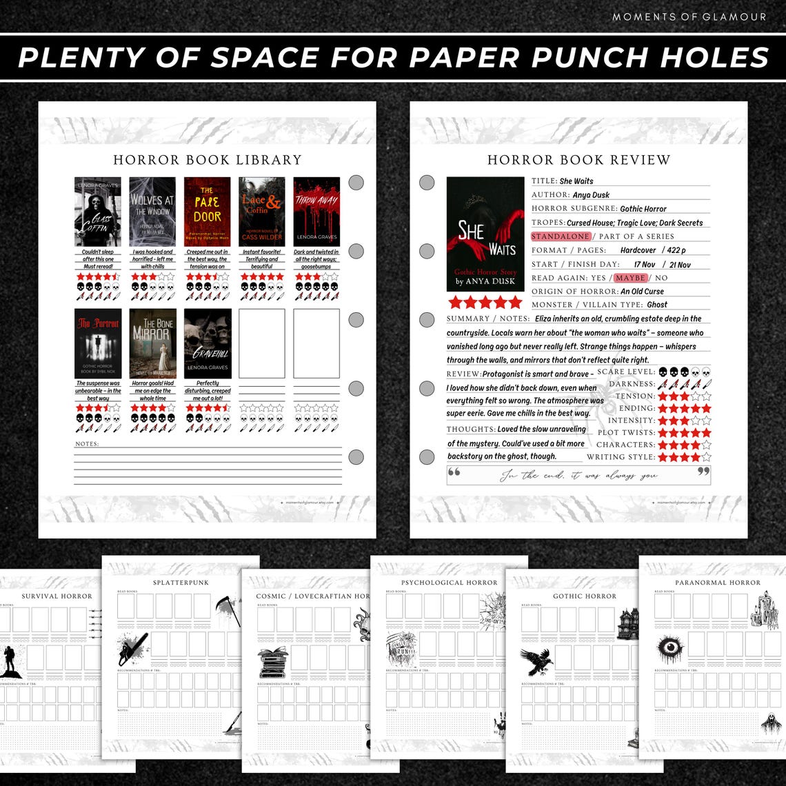 Horror Printable Reading Log Book Tracker Template for Journaling ...