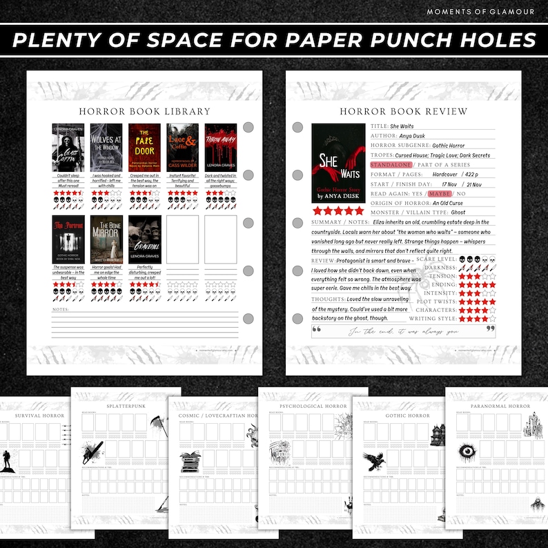 Horror Printable Reading Log Book Tracker Template for Journaling ...