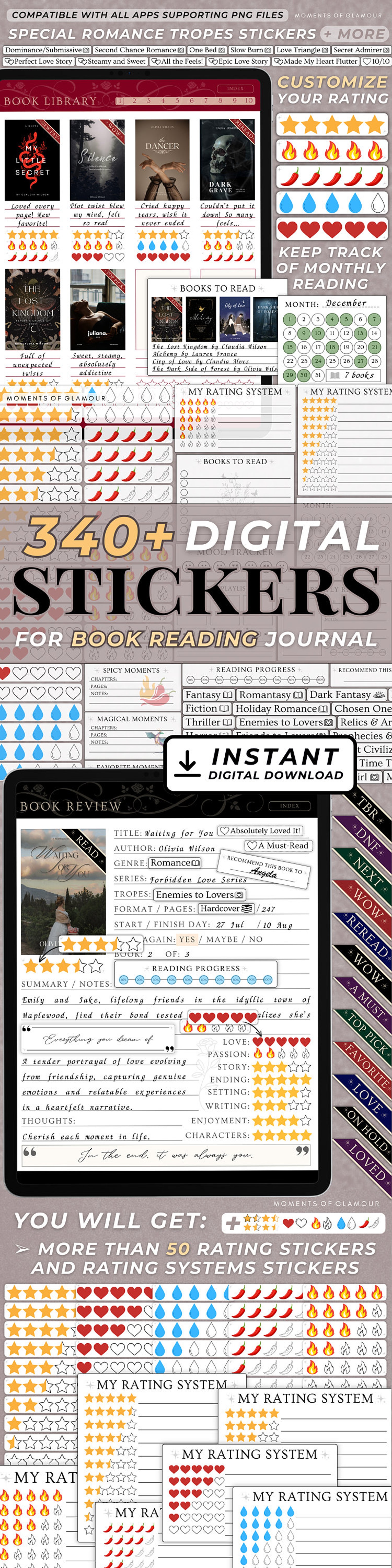 Rating Sticker for Reading Journal Digital Sticker Bundle Png Reader ...
