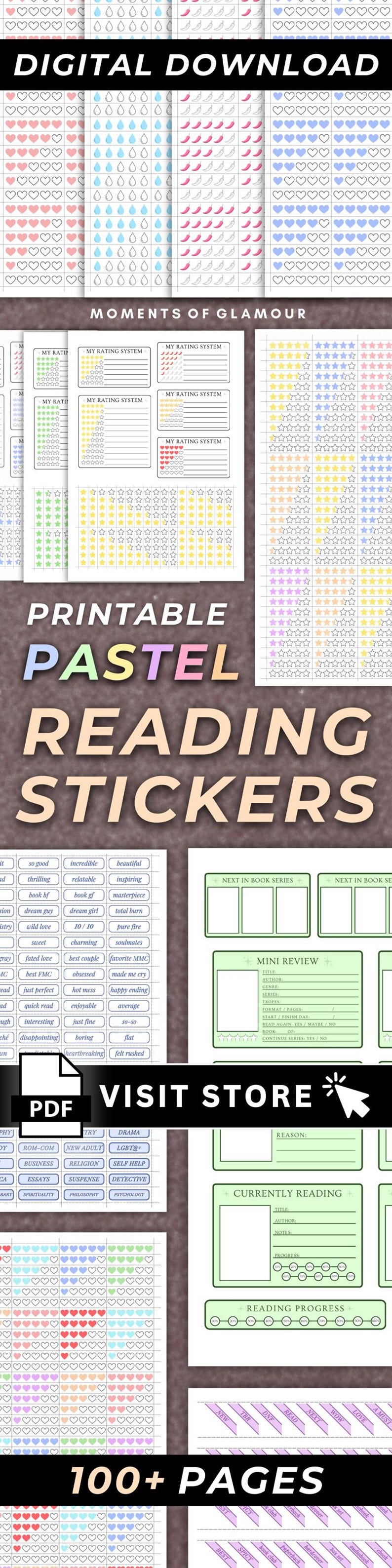 Printable Reading Sticker Bundle Rating Sticker Journal Reading Sticker ...