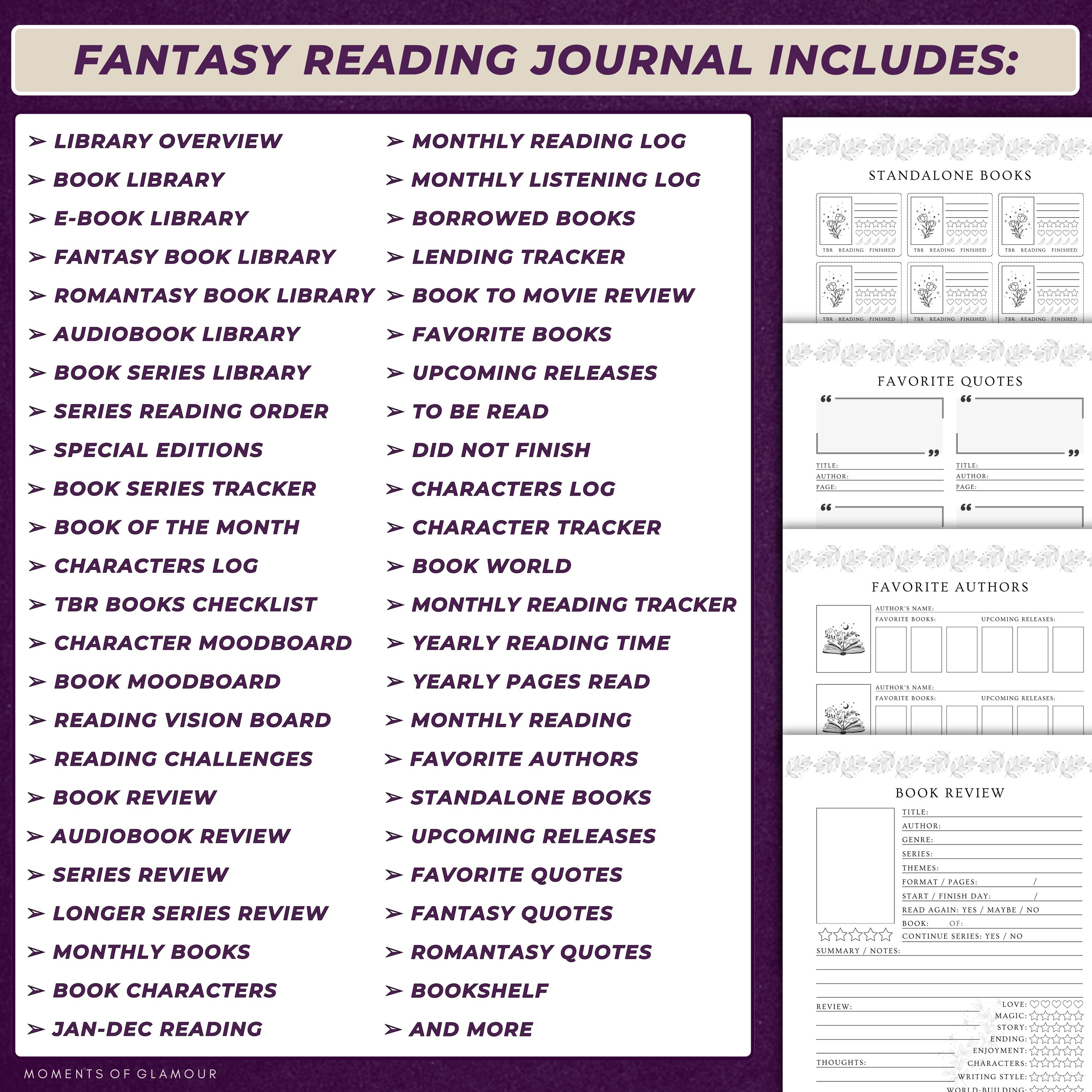 Printable Fantasy Reading Journal PDF Book Tracker Romantasy Reading ...