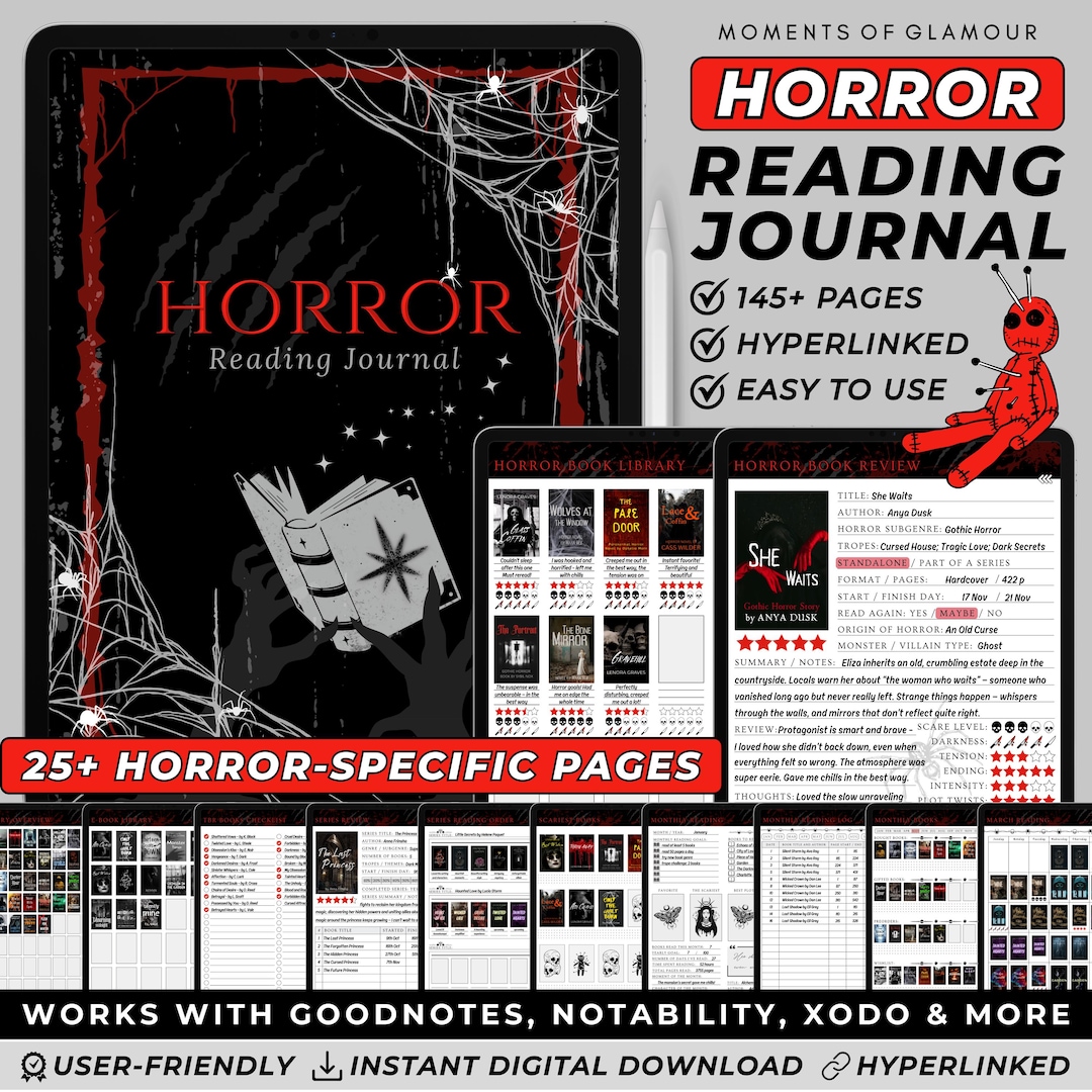 Horror Reading Journal Digital Planner for Book Reading Gift for Spooky ...