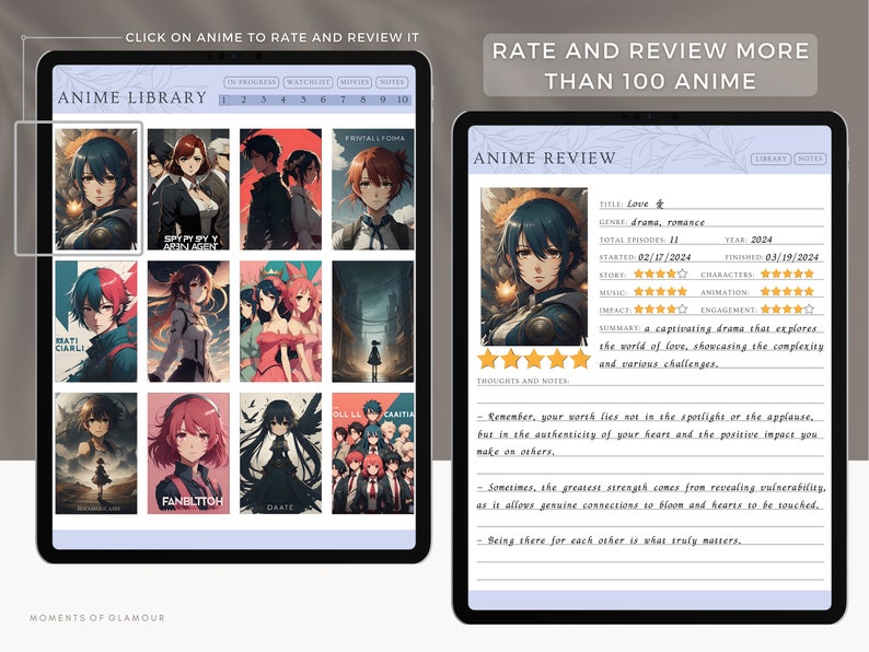 Digital Anime Journal Template Anime Checklist Anime Watchlist Digital ...