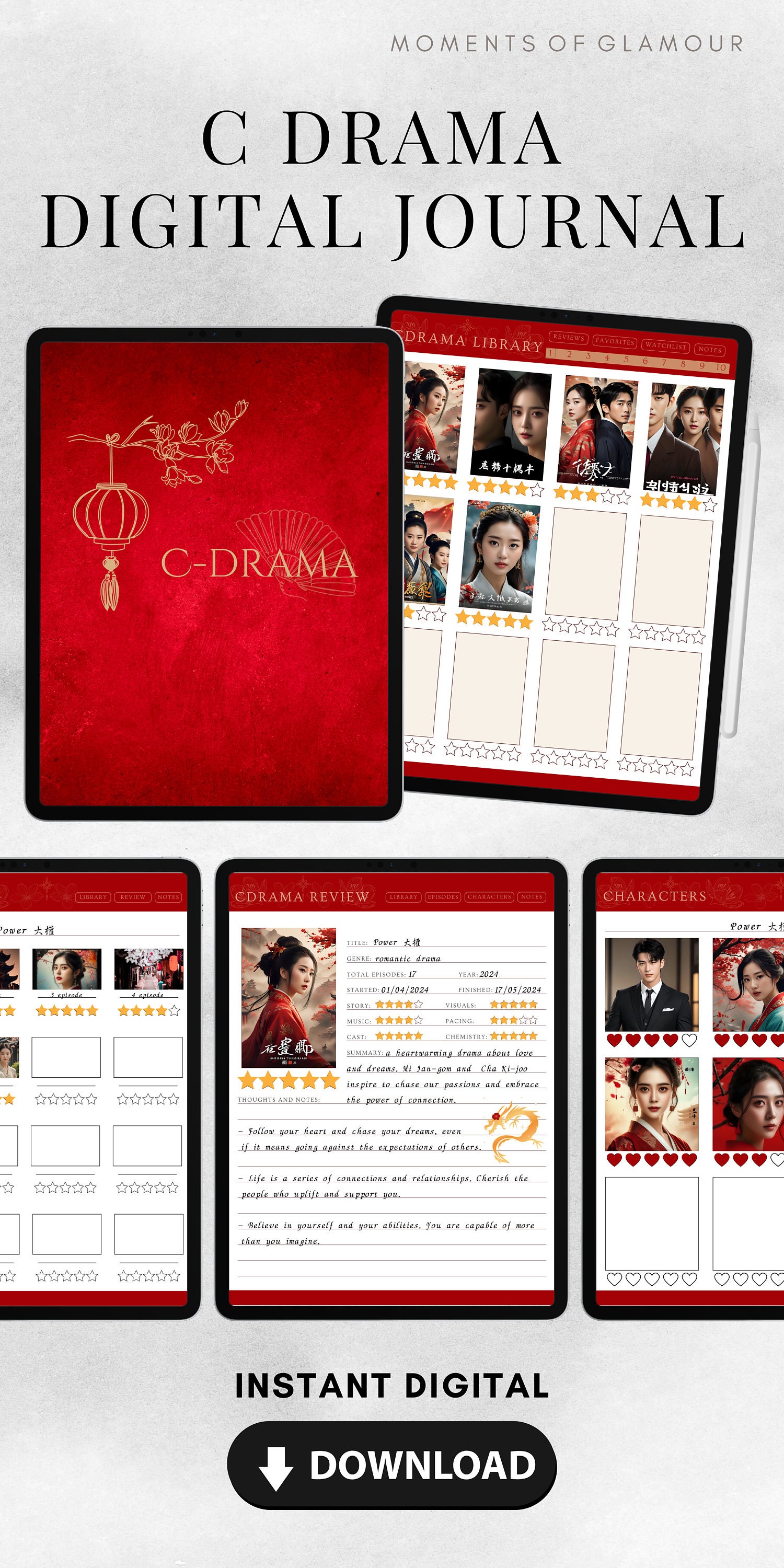 C Drama Tracker for Tv Series Logging Cdrama Diary for Favorite Drama Logbook Digital Chinese ...
