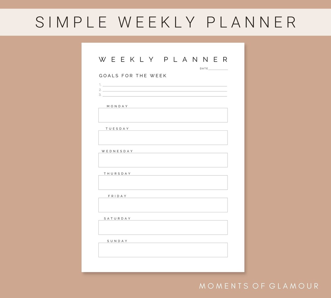 Simple Weekly Planner Printable Planner Template - Etsy