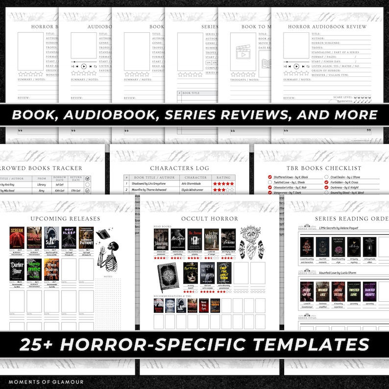 Horror Printable Reading Log Book Tracker Template for Journaling ...