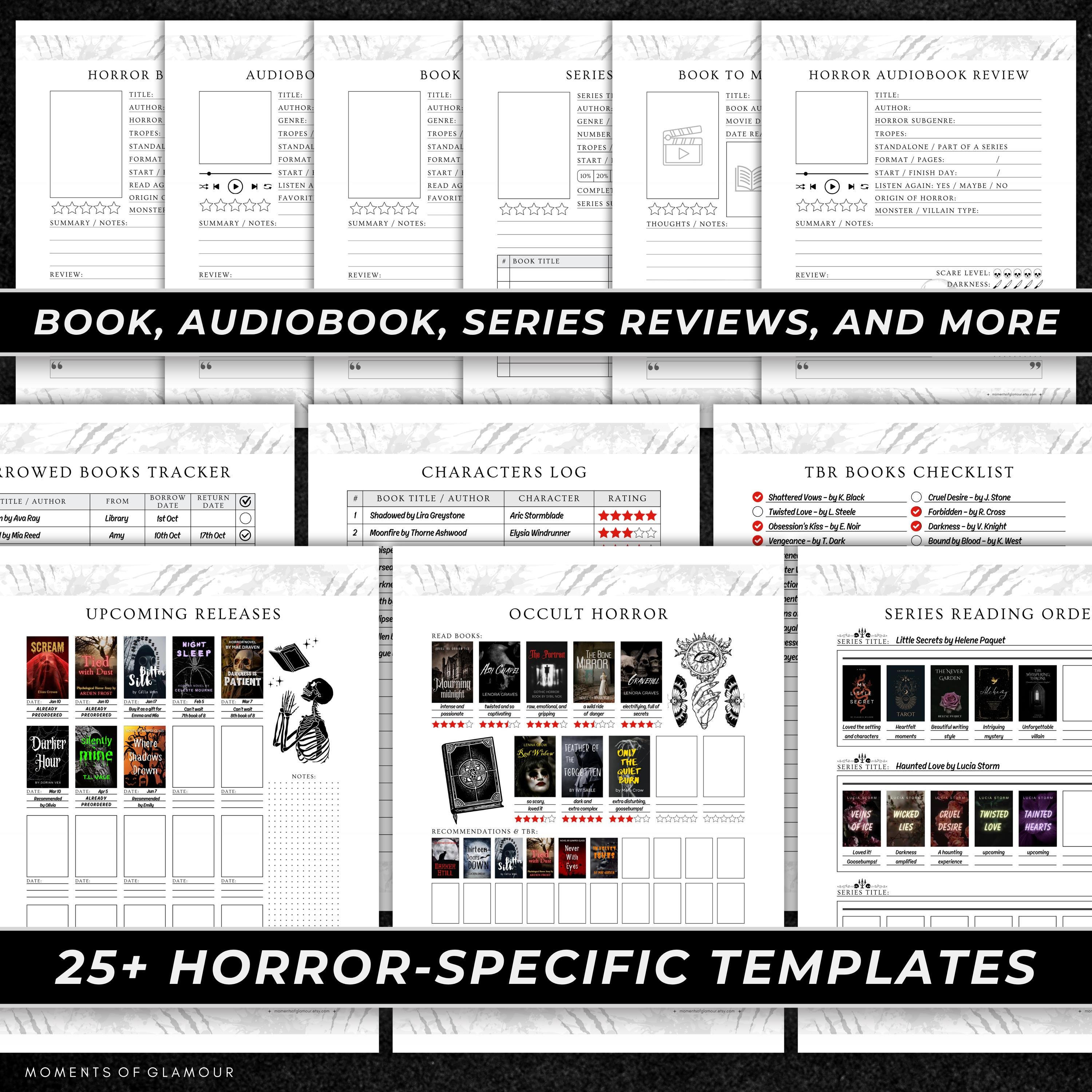 Horror Printable Reading Log Book Tracker Template for Journaling ...