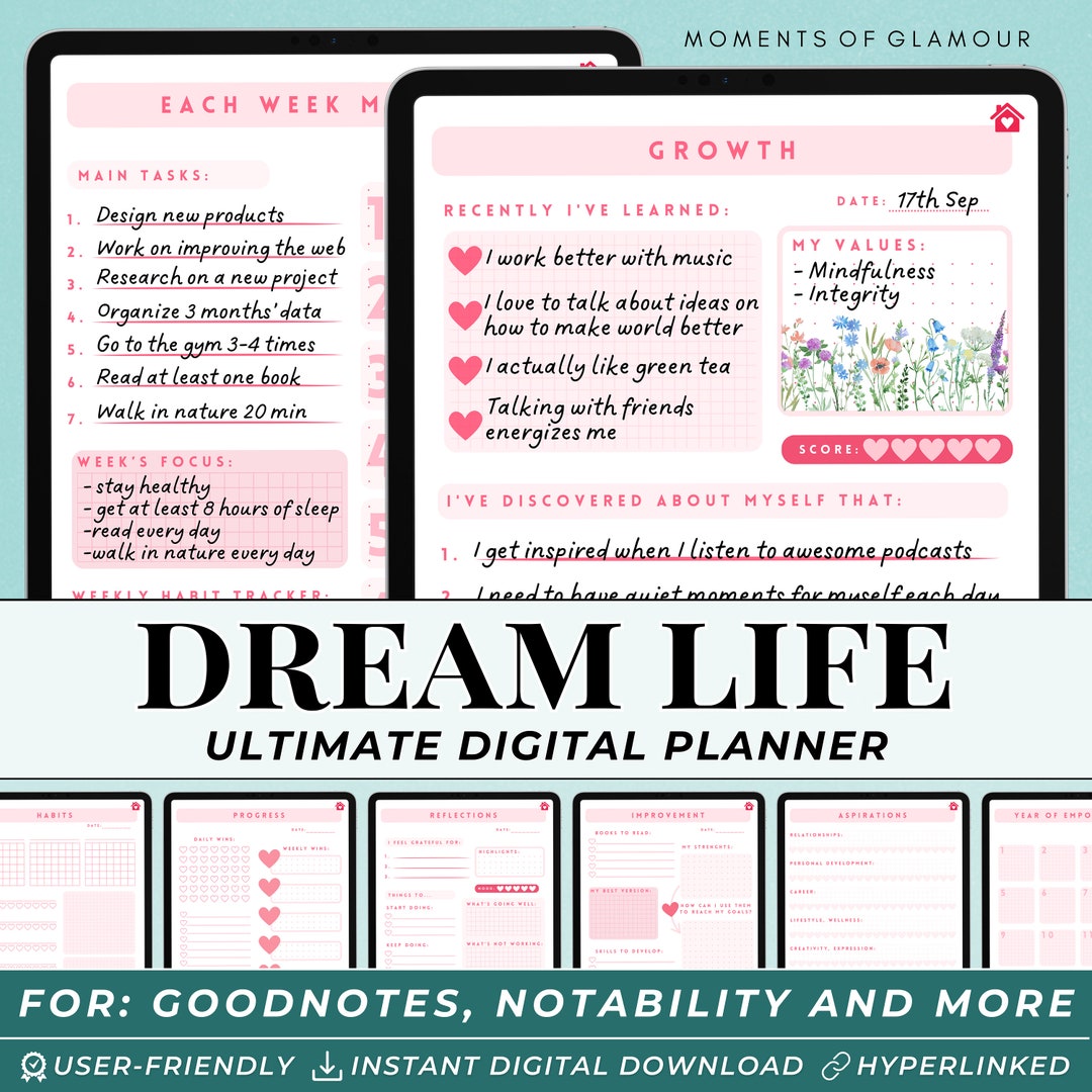 Dream Life Daily Planning Template for Goal Setting Digital Planner for ...