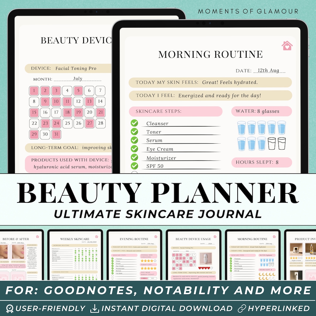 Beauty Journal Digital Skincare Planner for Skin Care Logging Selfcare ...