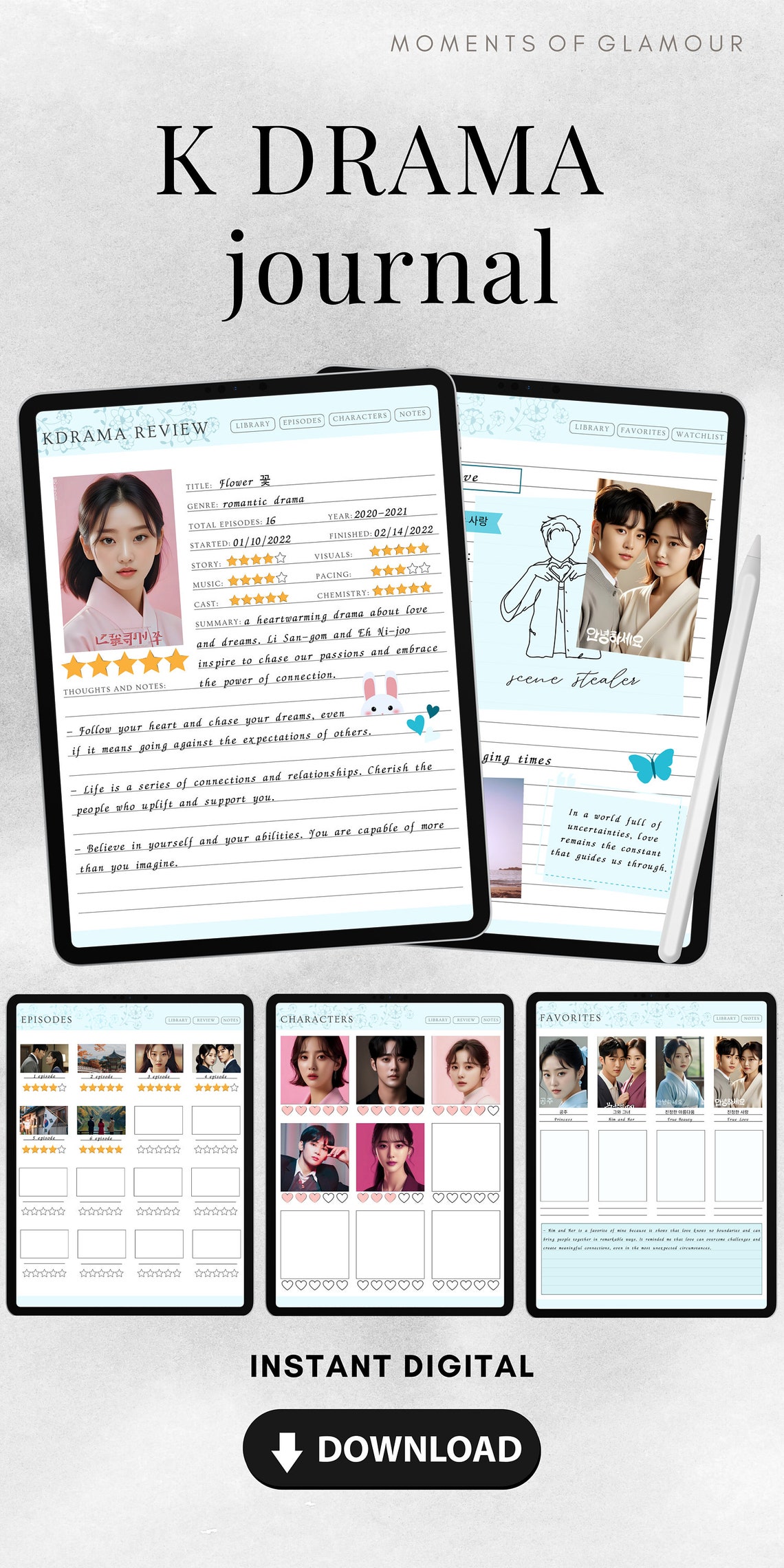 Kdrama Digital Journal K Drama Tracker K-drama List Digital Kdrama Planner Korean Drama Movie ...