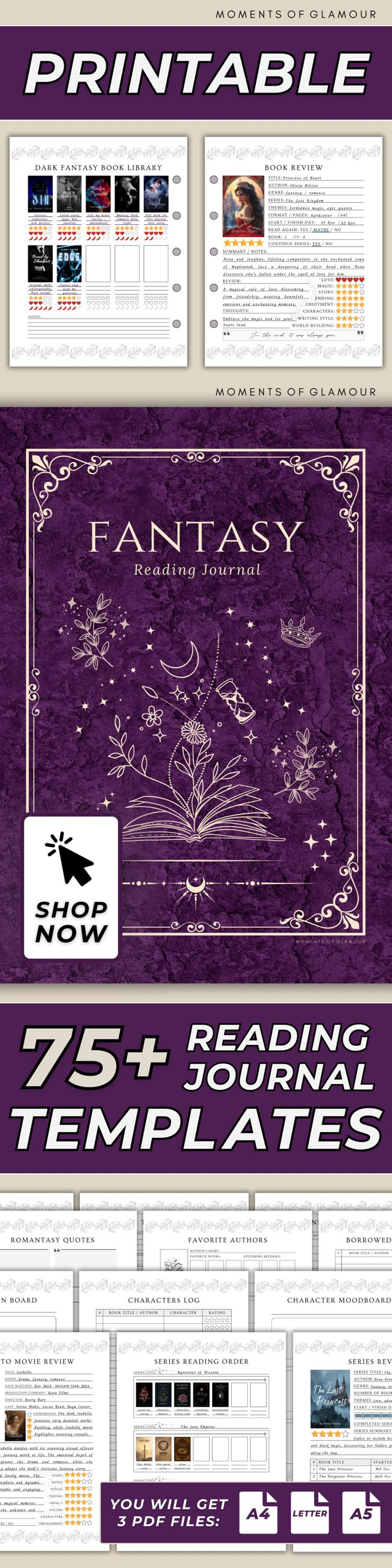 Printable Fantasy Reading Journal PDF Book Tracker Romantasy Reading ...
