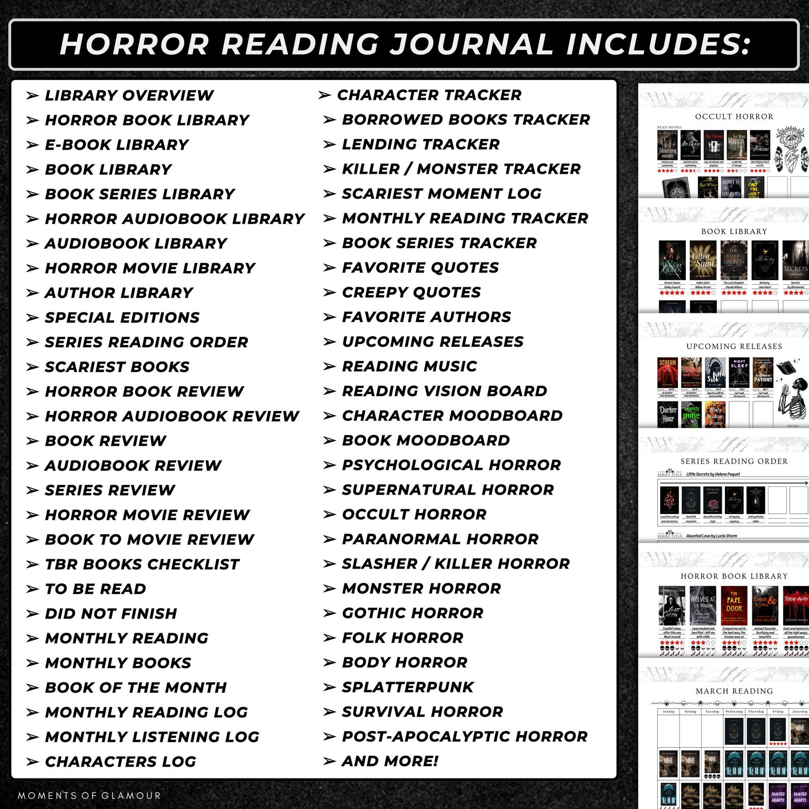 Horror Printable Reading Log Book Tracker Template for Journaling ...