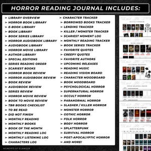 Horror Printable Reading Log Book Tracker Template for Journaling ...