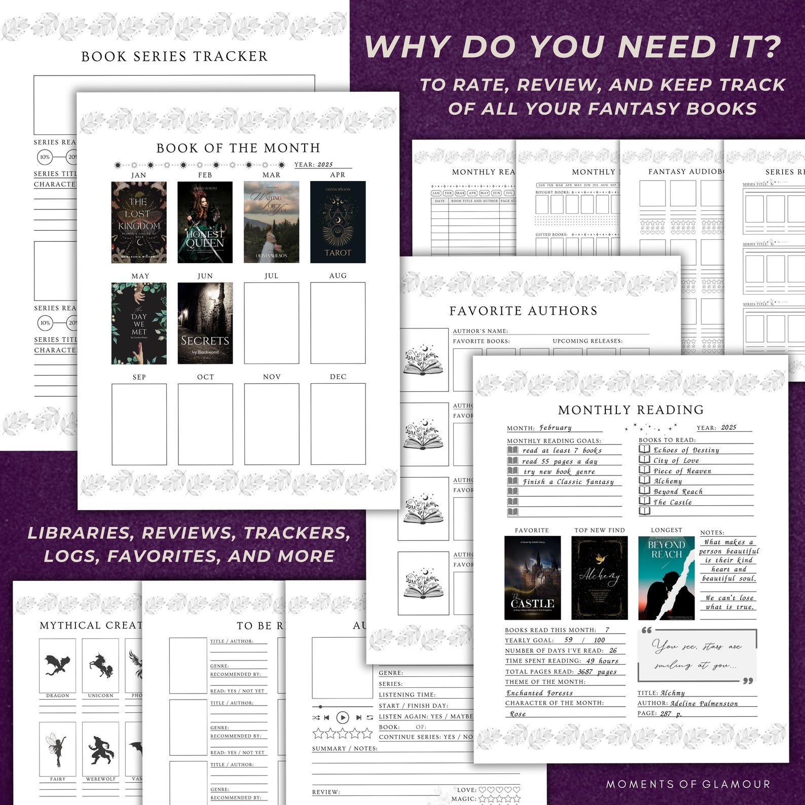Printable Fantasy Reading Journal PDF Book Tracker Romantasy Reading ...