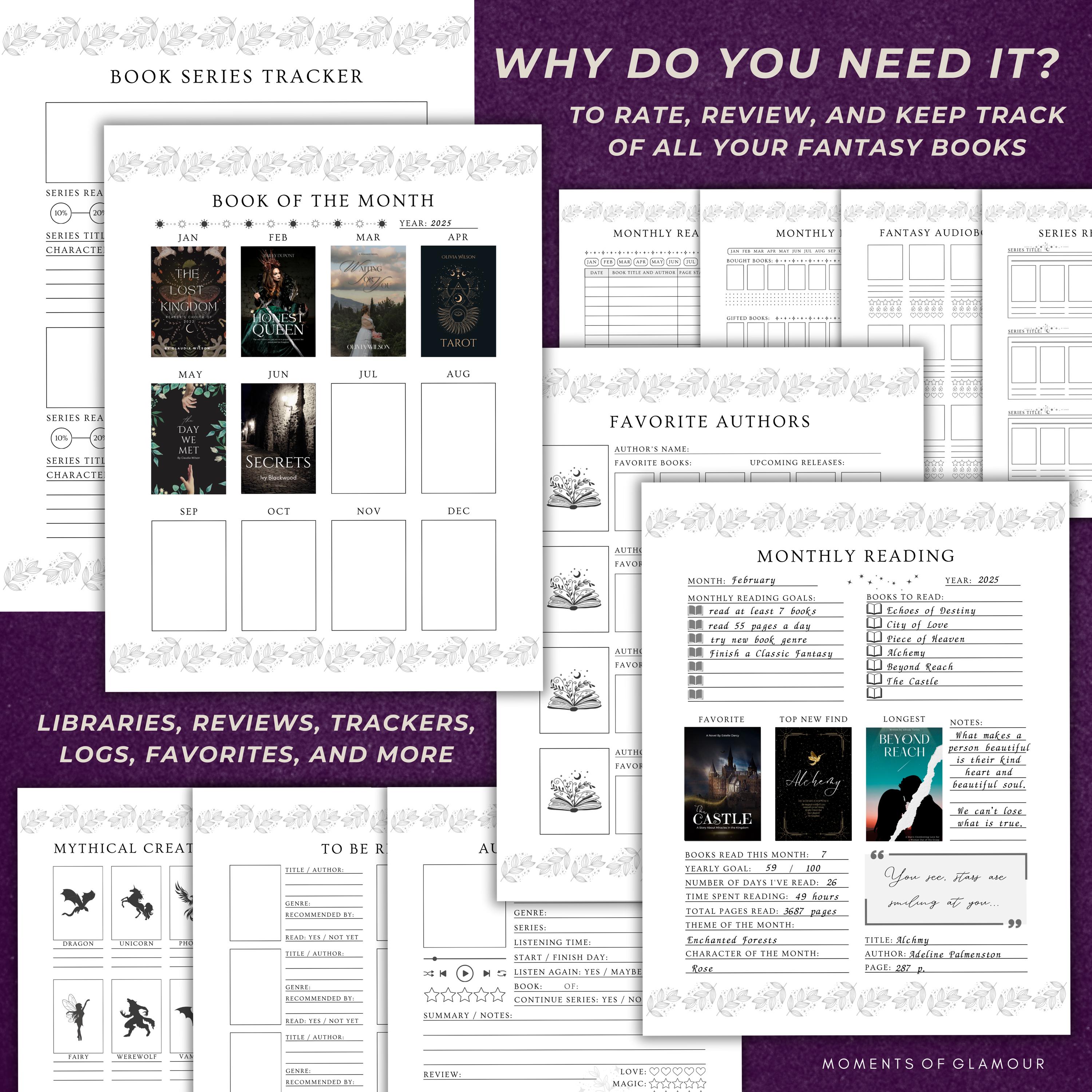 Printable Fantasy Reading Journal PDF Book Tracker Romantasy Reading ...