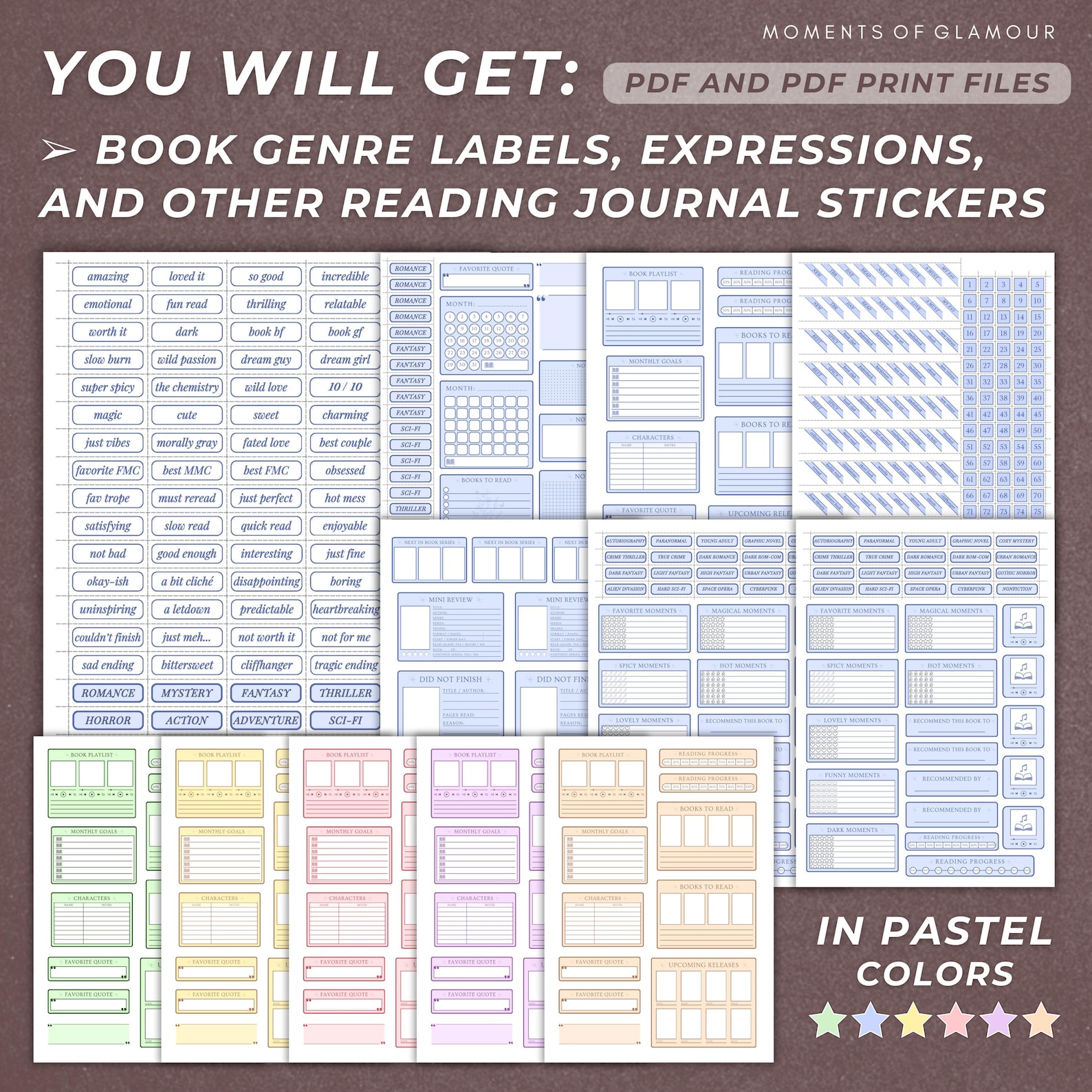 Printable Reading Sticker Bundle Rating Sticker Journal Reading Sticker ...