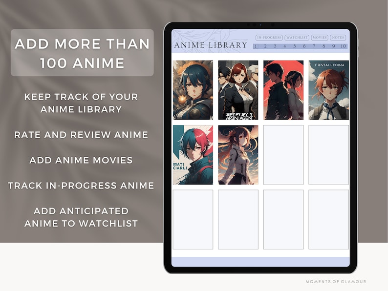 Digital Anime Journal Template Anime Checklist Anime Watchlist Digital ...