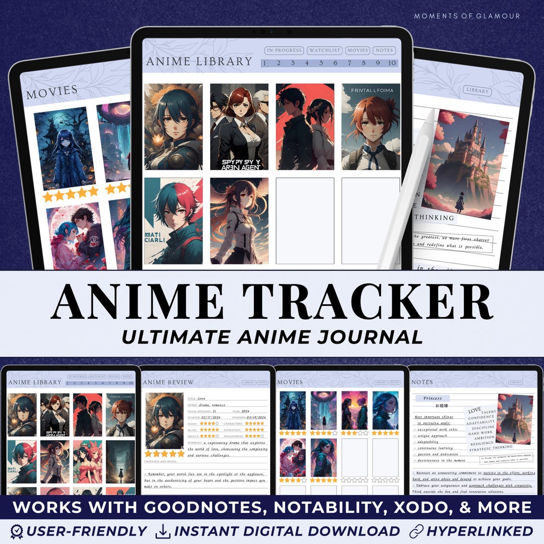 Digital Anime Journal Template Anime Checklist Anime Watchlist Digital ...