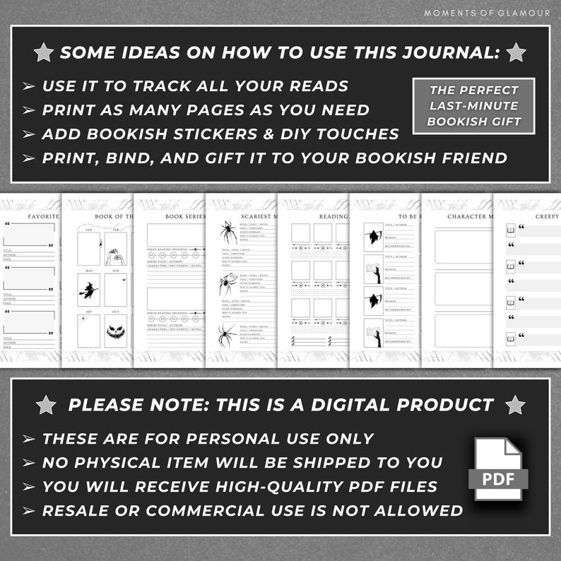 Horror Printable Reading Log Book Tracker Template for Journaling ...