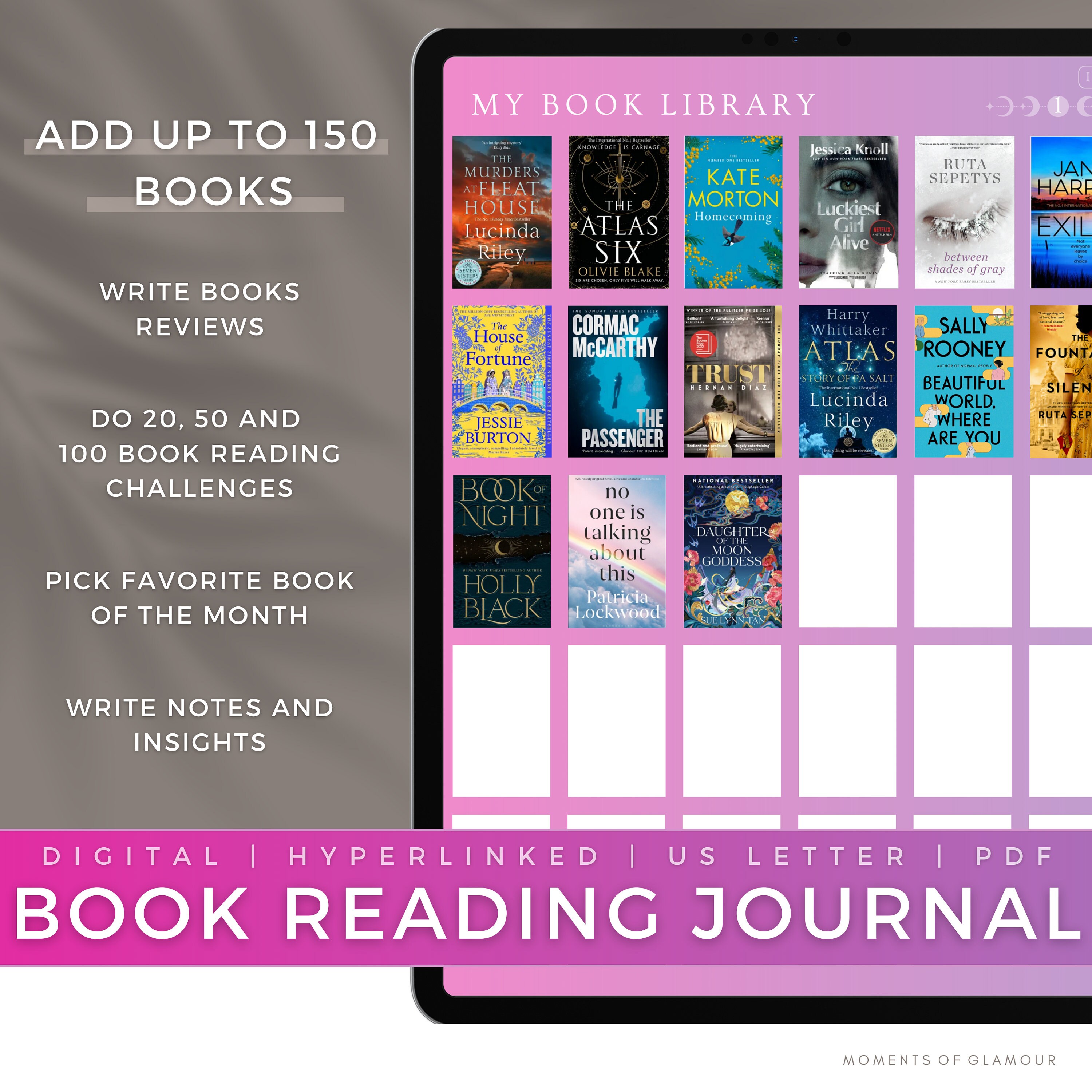 Digital Reading Journal Digital Reading Planner Reading Tracker Pink ...