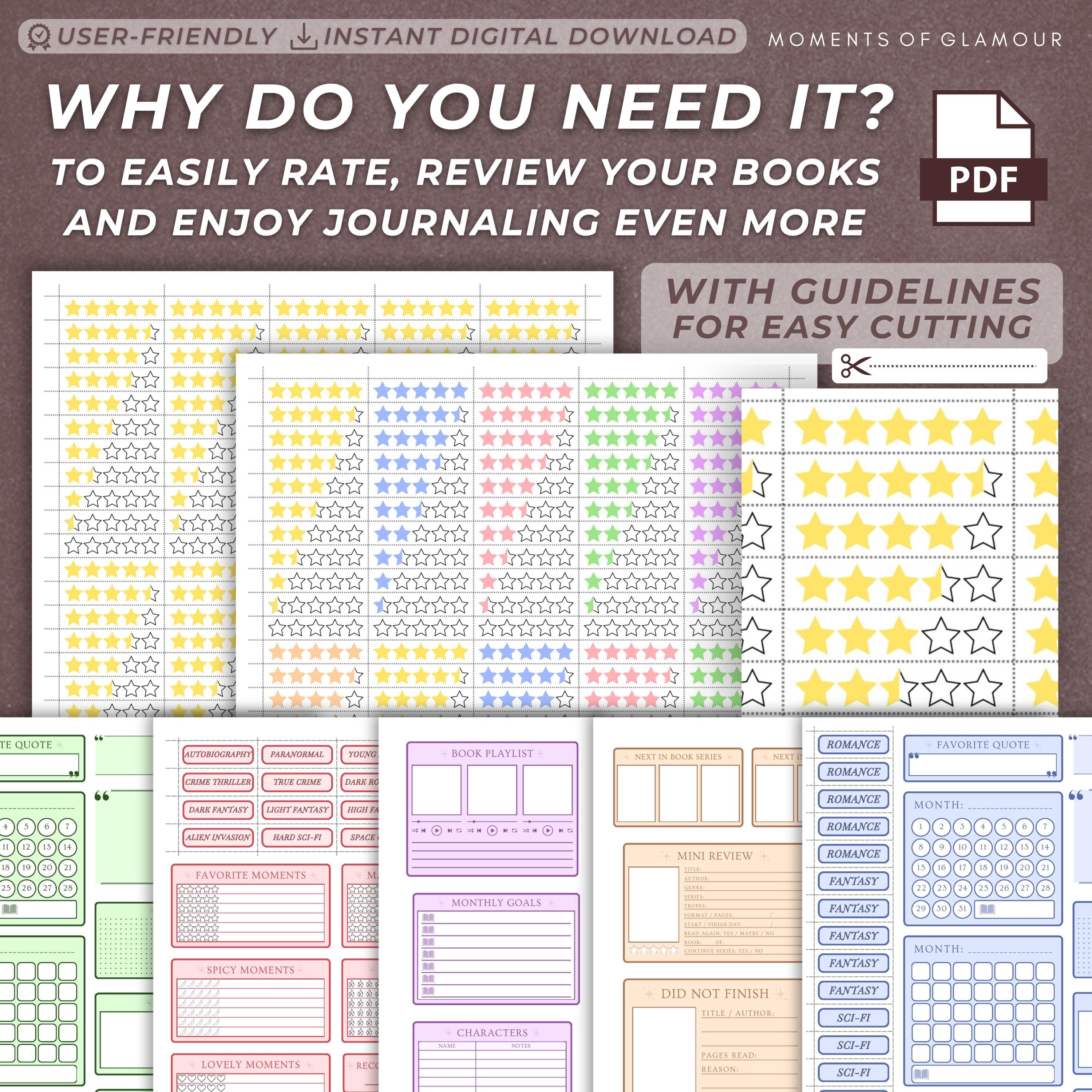 Printable Reading Sticker Bundle Rating Sticker Journal Reading Sticker ...