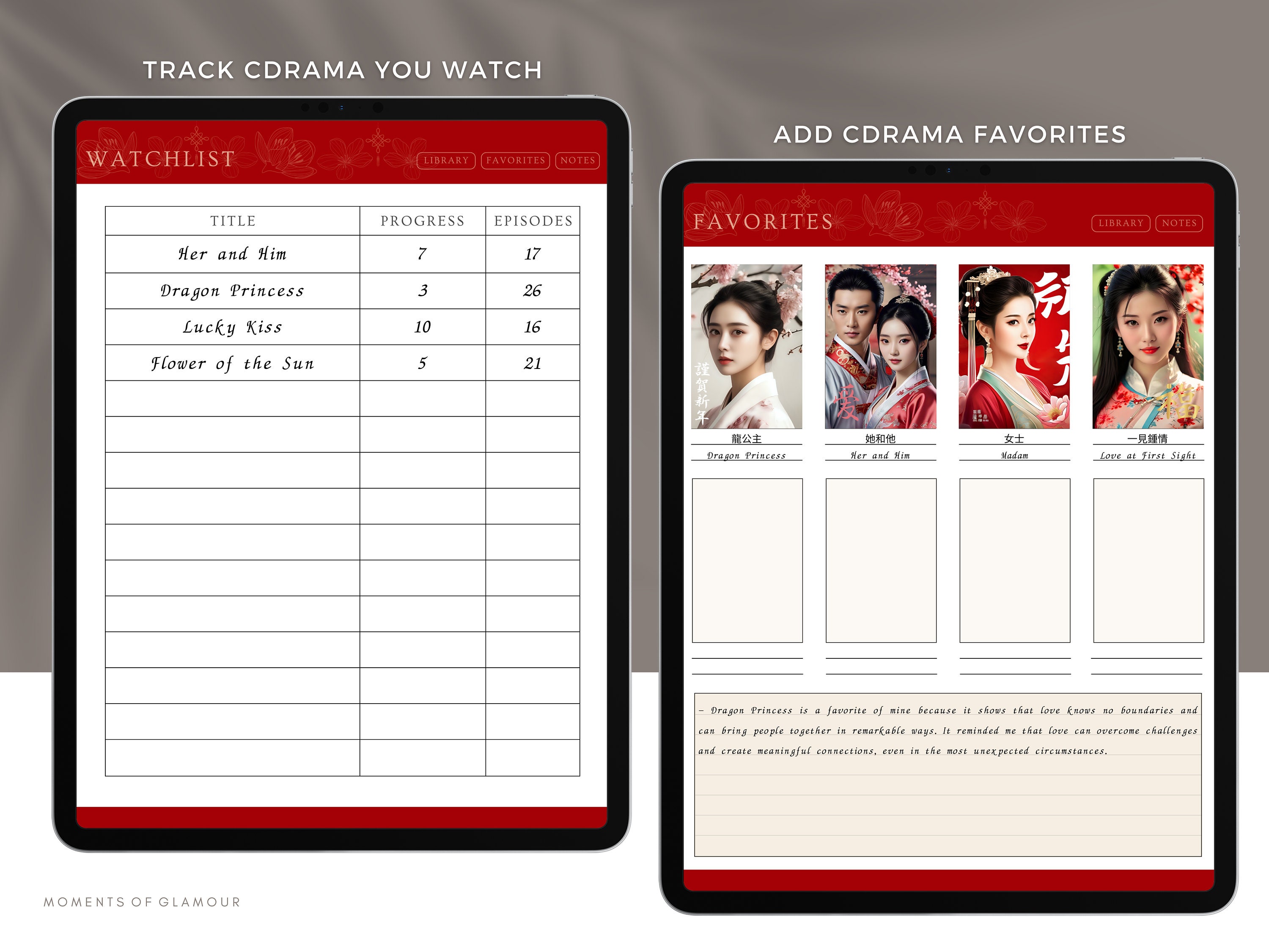 C Drama Tracker for TV Series Logging Cdrama Diary for Favorite Drama ...