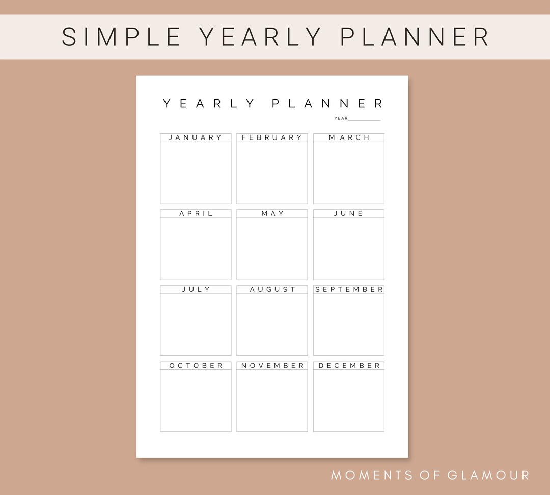 Simple Yearly Planner Year at a Glance Printable & - Etsy