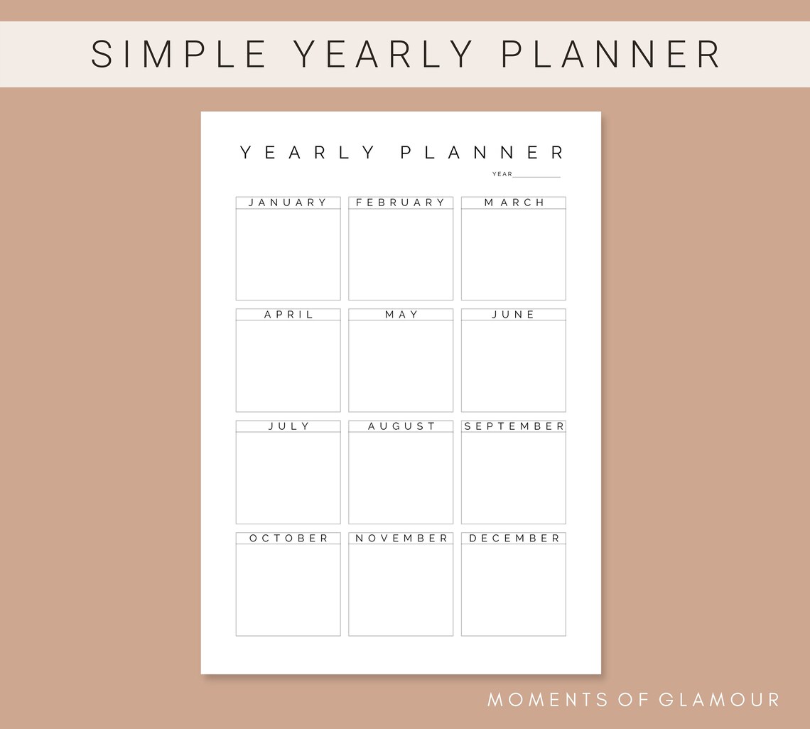 Simple Yearly Planner Year at a Glance Printable & - Etsy