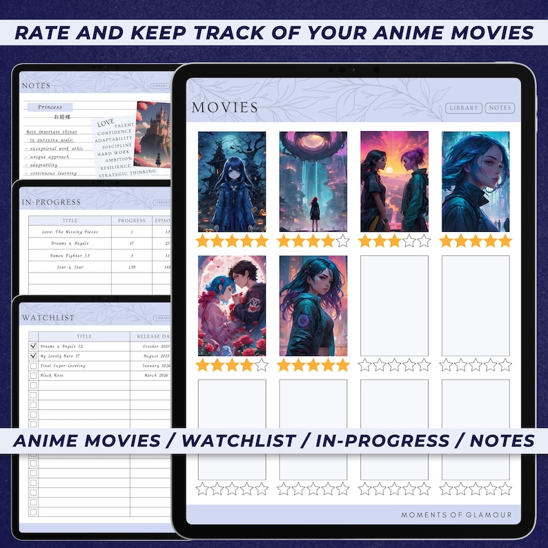 Digital Anime Journal Template Anime Checklist Anime Watchlist Digital ...