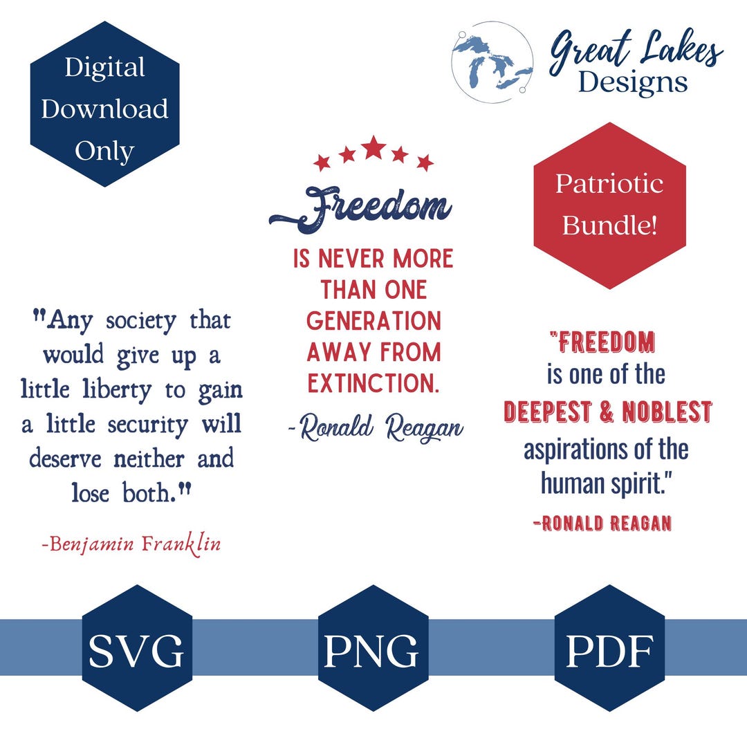 Patriotic USA Inspirational Quote Bundle Printable Graphic SVG PNG ...