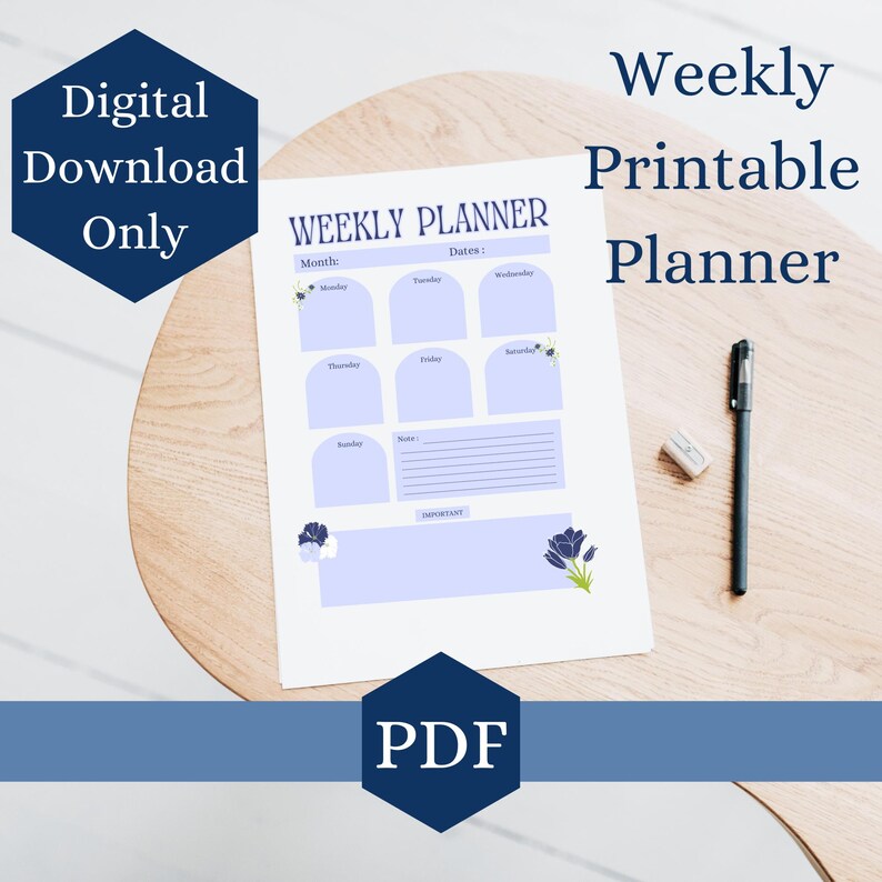 Blue Weekly Planner, Simple Printable Schedule (PDF Printout) - Etsy