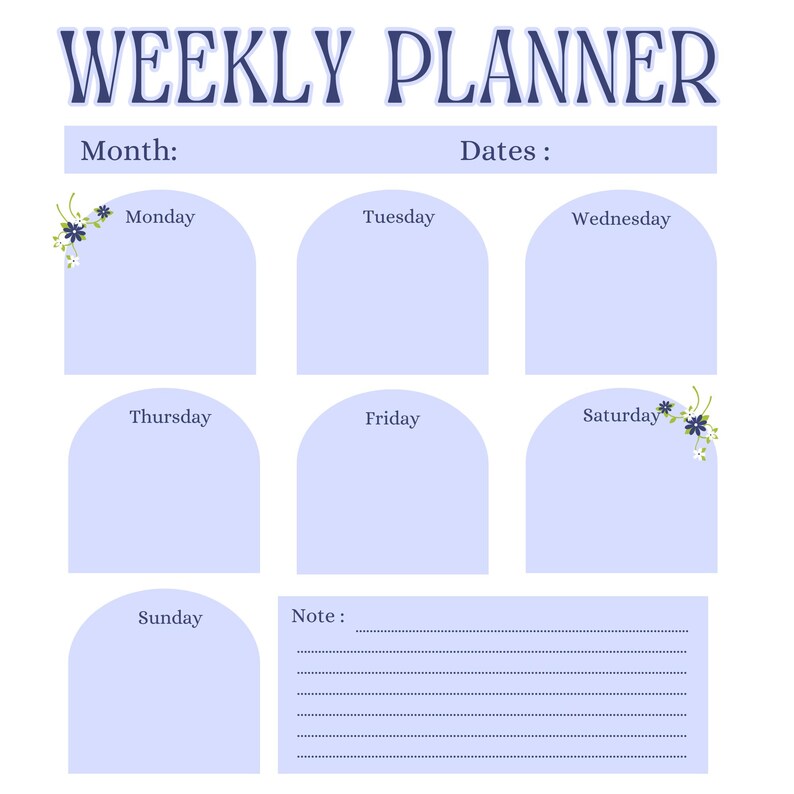 Blue Weekly Planner, Simple Printable Schedule (PDF Printout) - Etsy