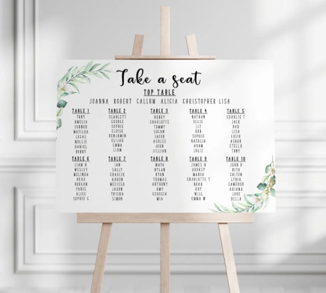 Wedding Seating Plan for 1-10 Tables - Etsy