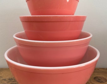 Vintage Pyrex PINK GOOSEBERRY Nesting Bowl Pink Pyrex Large Mixing Bowl ...