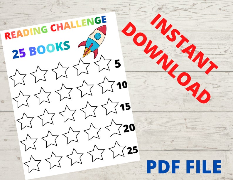 Printable Book Tracker 25 Books Reading Challenge Rocket Kids Book ...