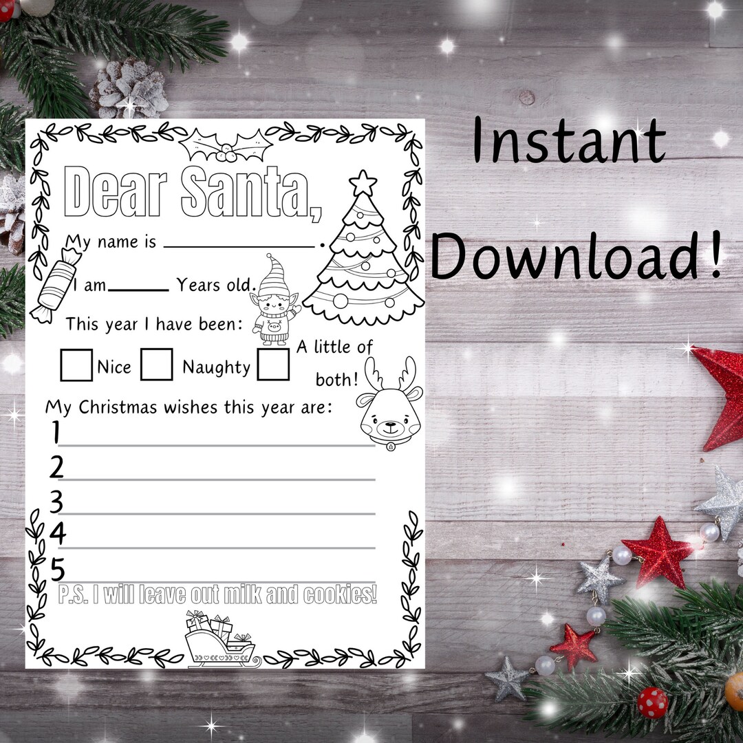 Letter to Santa Coloring Page, Printable Dear Santa Letter, Christmas ...