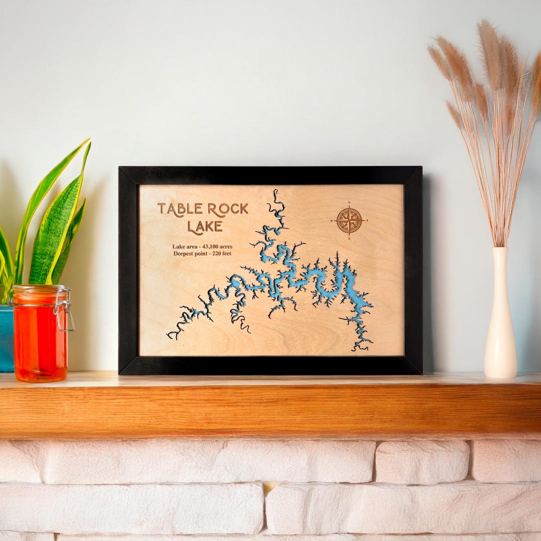 Table Rock Lake Map Wall Art – Missouri & Arkansas Lake Map, Wood ...