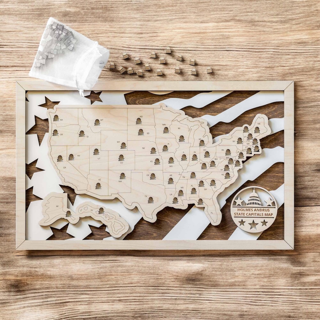 Personalized USA State Capitals Wooden Travel Map – Tracker Gift - Etsy