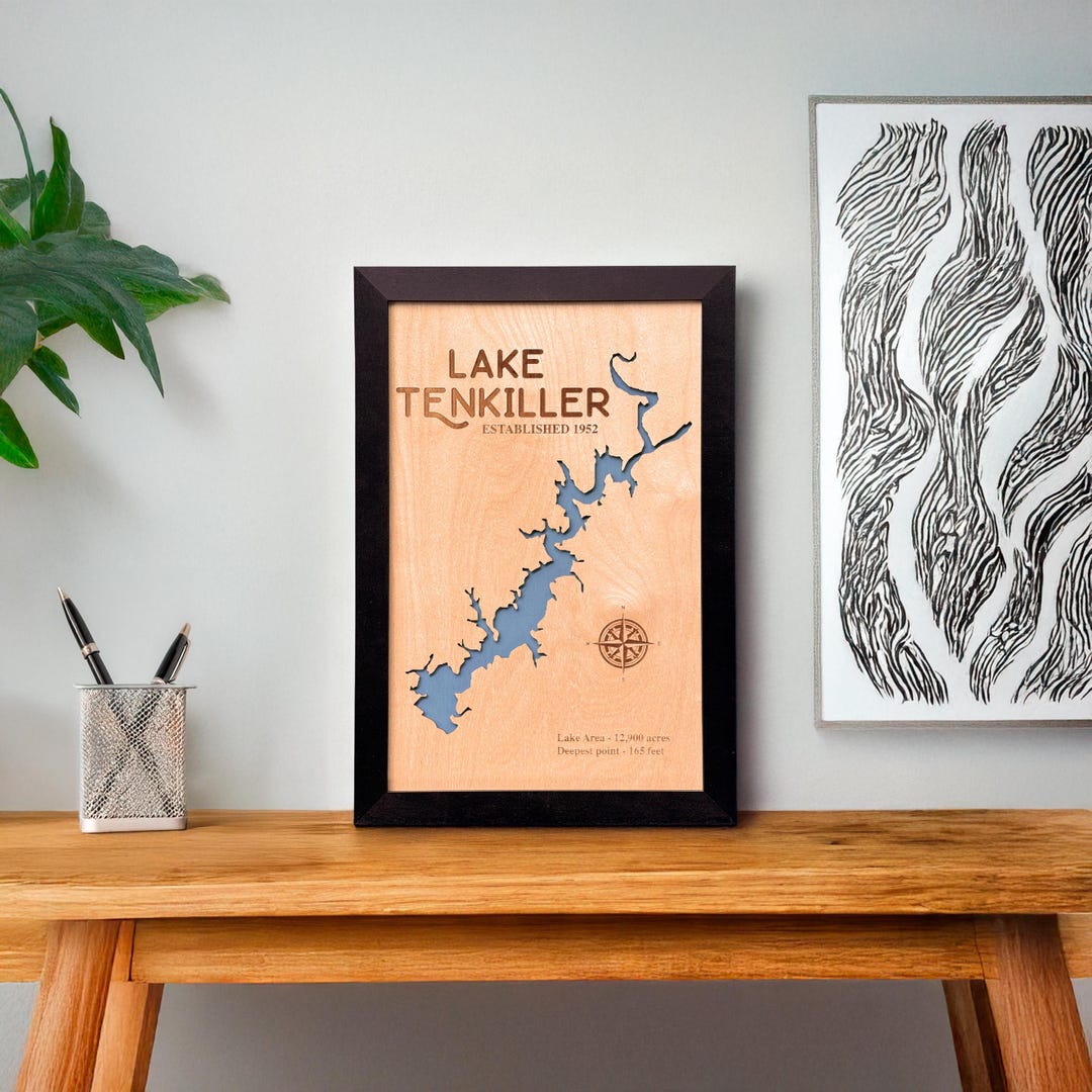 Lake Tenkiller Map Wall Art – Oklahoma Lake Map, Wood Engraved Lake ...