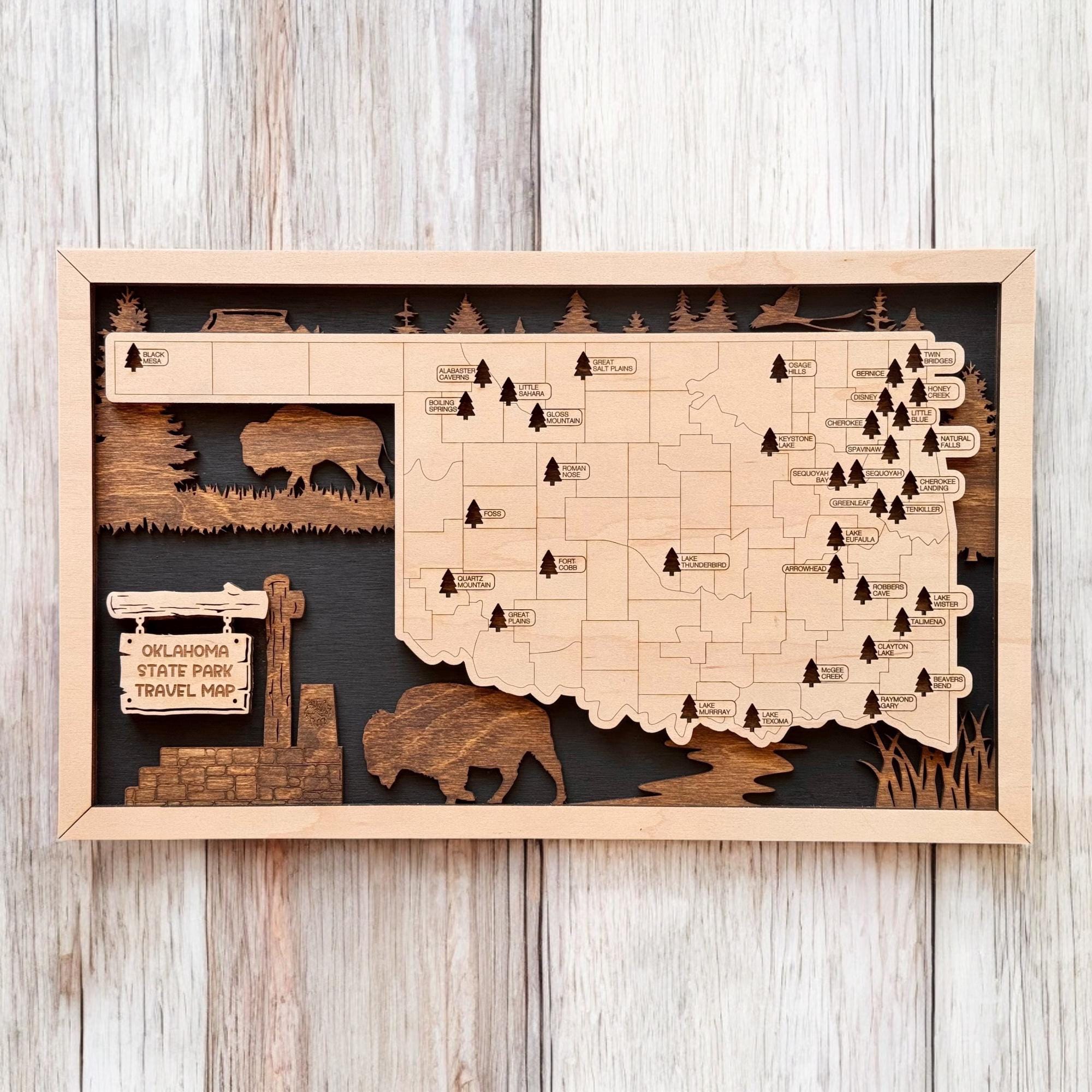 Oklahoma State Park Map – Engraved Wooden Travel Tracker, Adventure ...