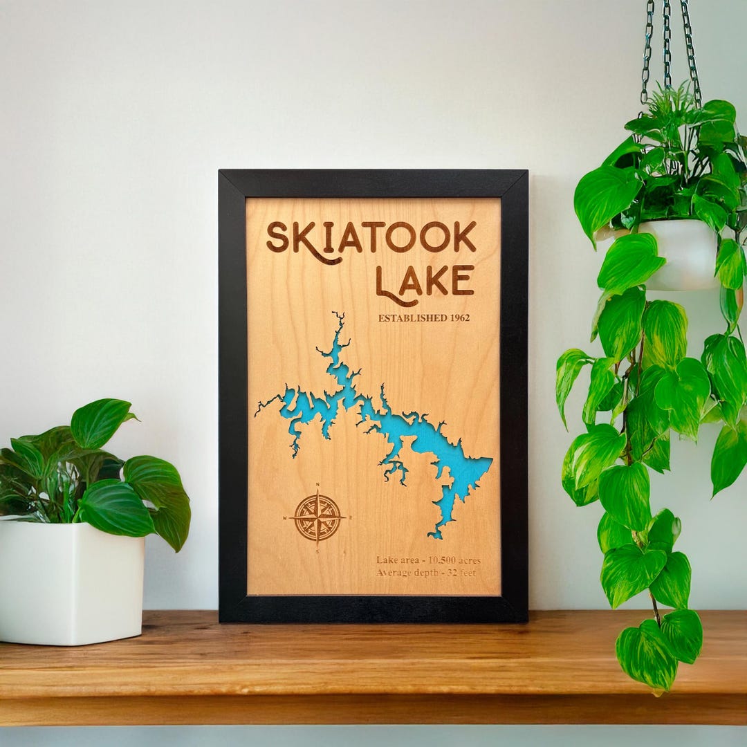 Skiatook Lake Map Wall Art – Oklahoma Lake Map, Wood Engraved Lake ...