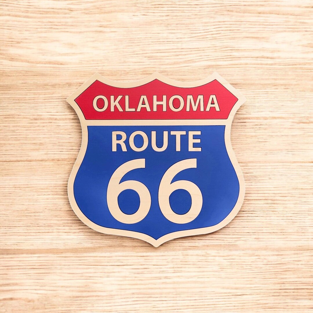 Oklahoma Route 66 Wooden Sign - Vintage Highway Shield Wall Decor, Road ...