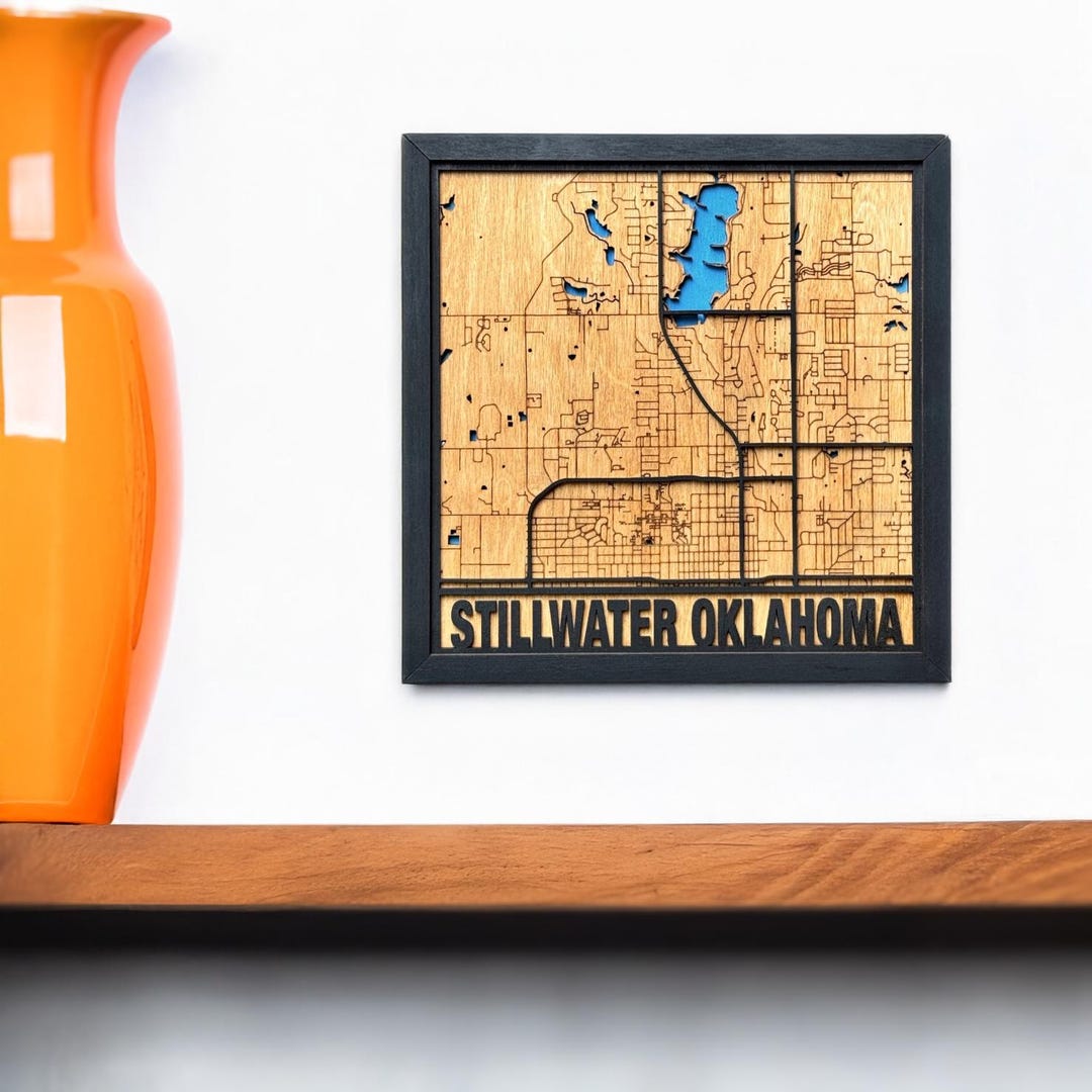 Stillwater Oklahoma 3D Wooden Map - Laser Cut City Street Map Wall Art ...